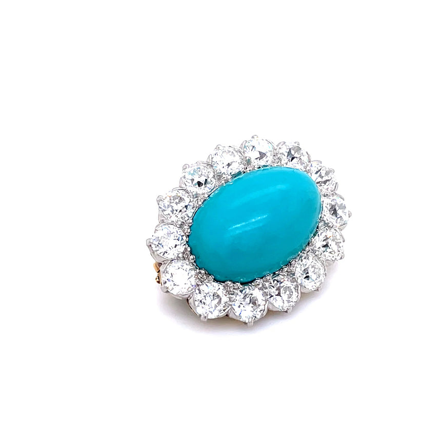 Antique Tiffany & Co. Turquoise and Diamond Cluster Brooch – Michael Rose